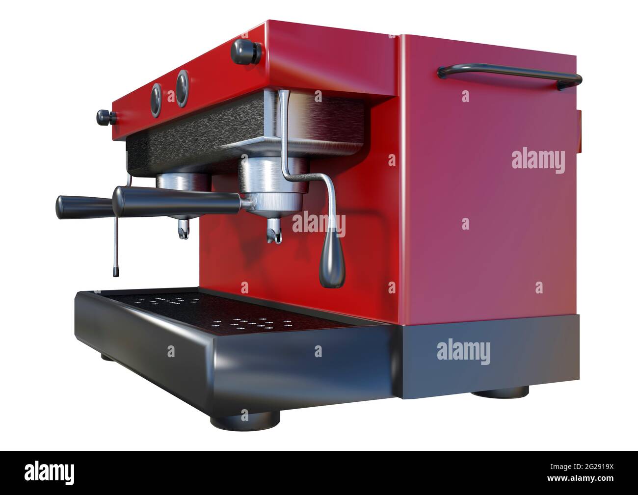3D rendering of a red coffee machine isolated on white background Stock ...