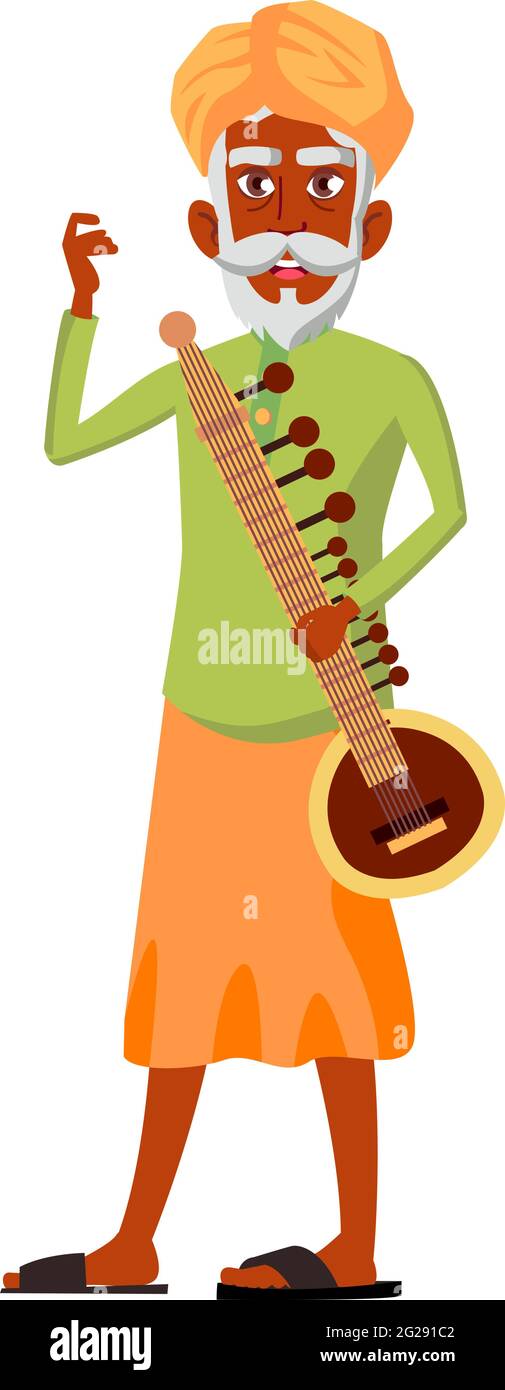 aged indian man with sitar on concert cartoon vector Stock Vector Image ...