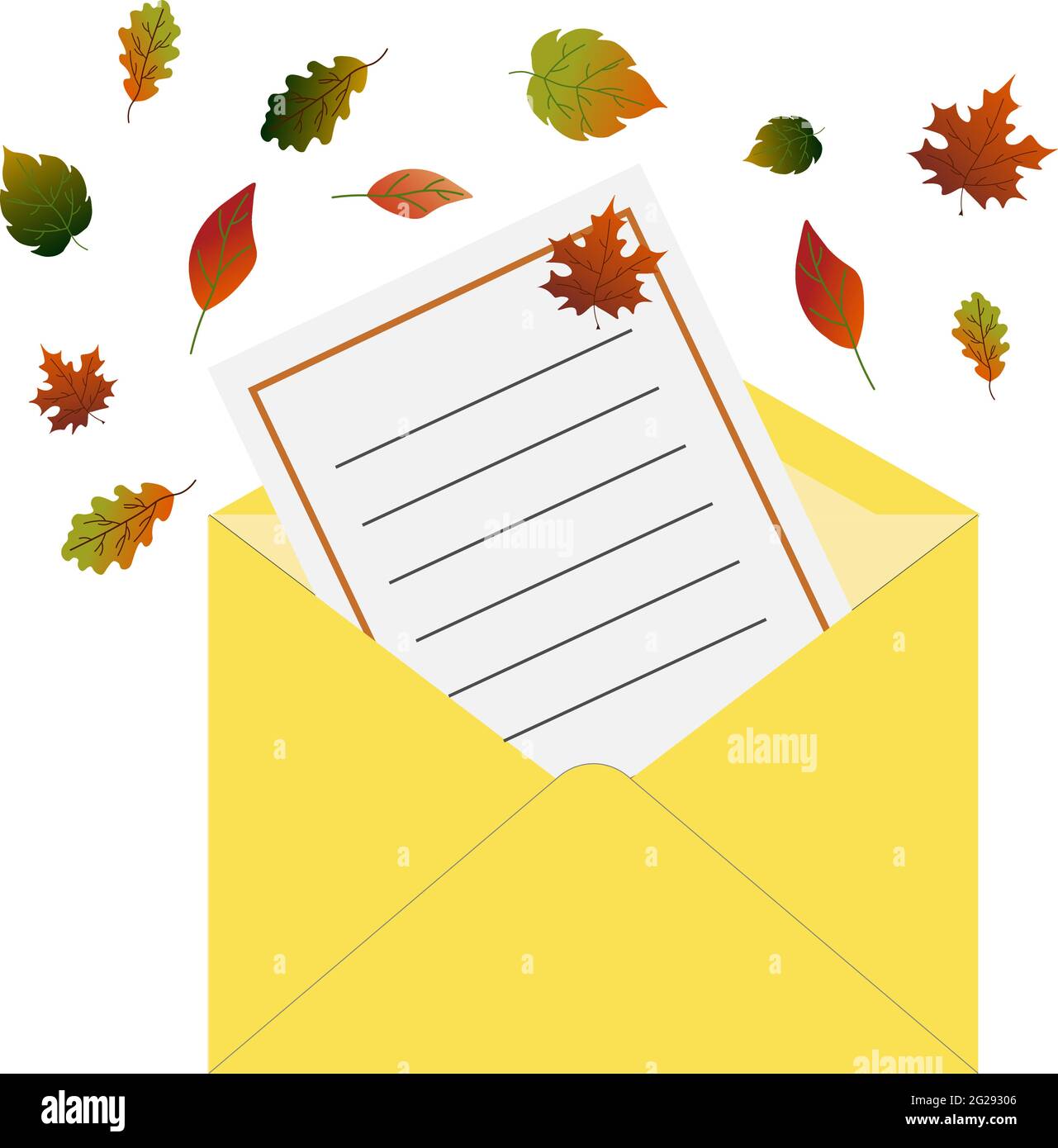 Yellow mail envelope. Letter with autumn leaves design Stock Vector ...