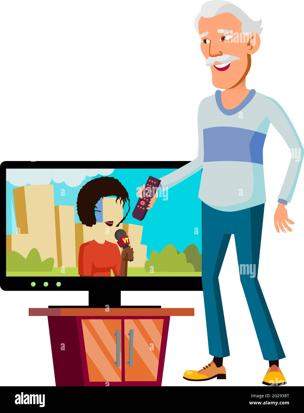 korean old man watching news on tv cartoon vector Stock Vector Image ...