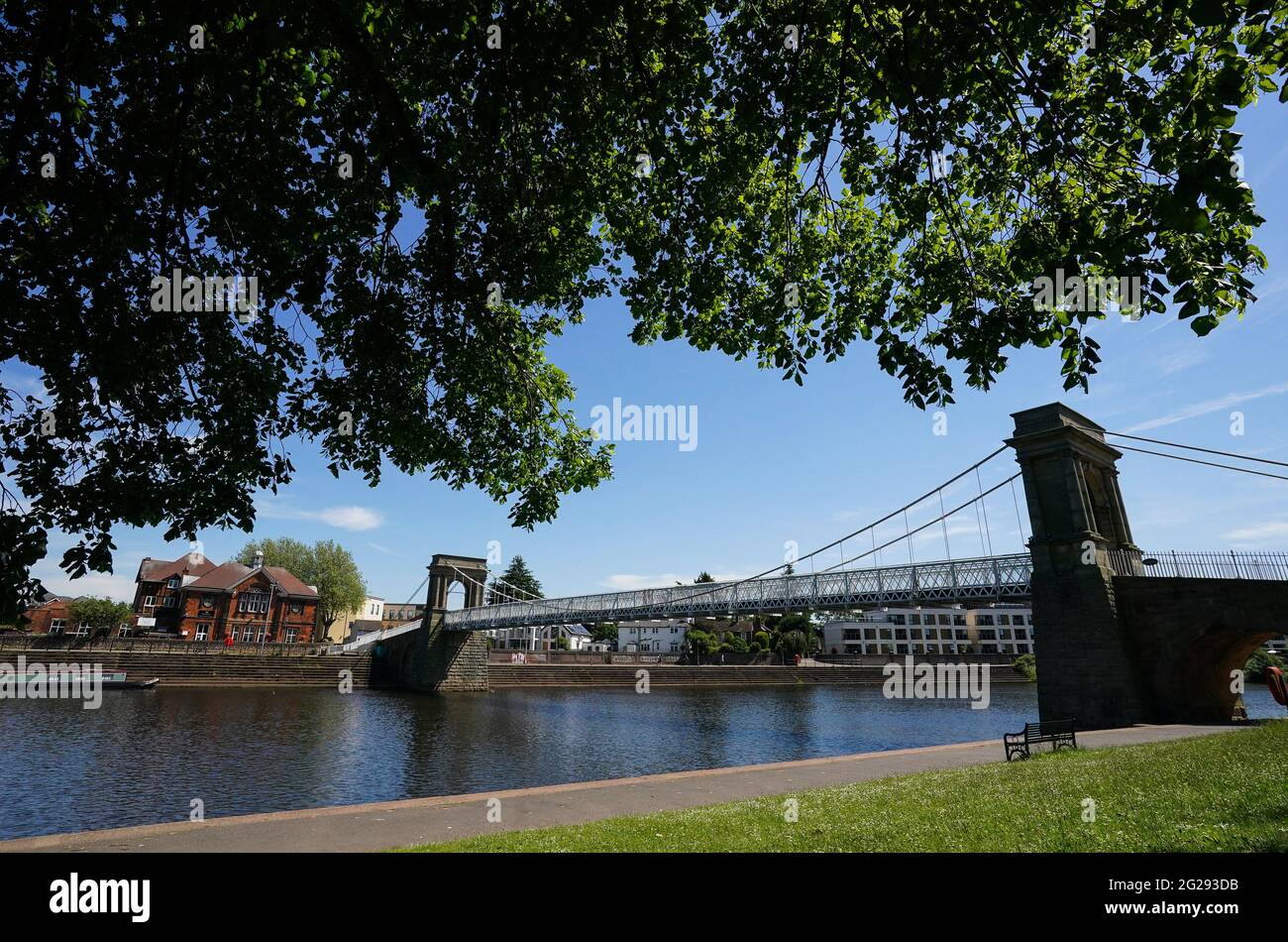 A general view of the Wilford Suspension Bridge which runs accross the ...