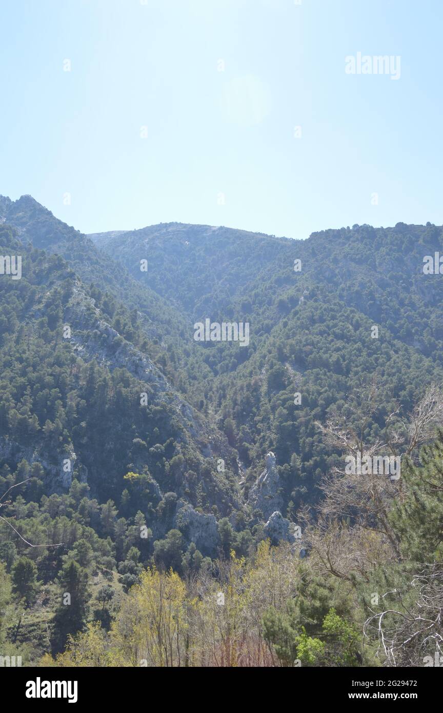 Mountains in Alcazar park natural a sunny day, Alcaucin, Spain Stock ...