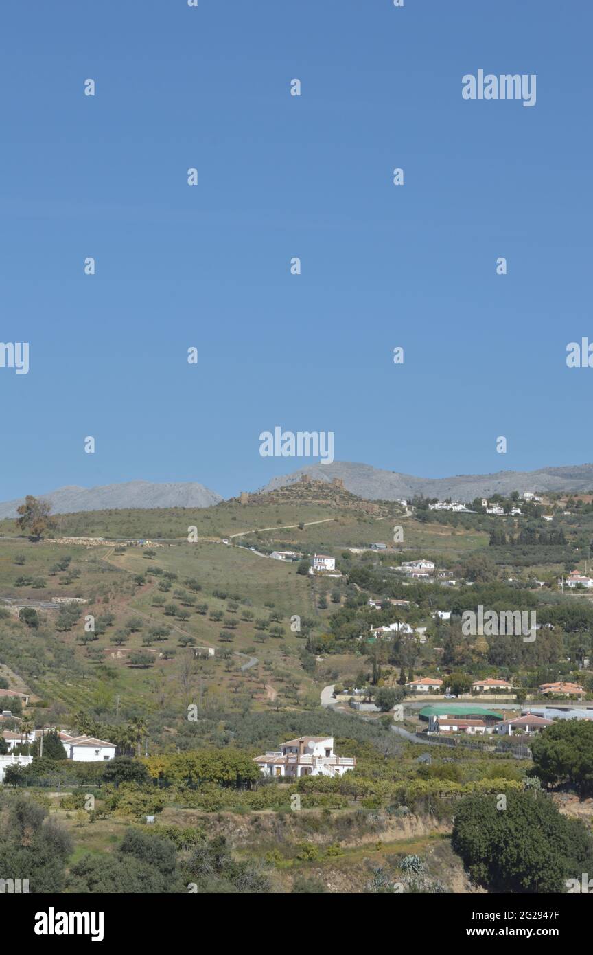Panoramic view of remains of the old castle of Zalia, Alcaucin, Spain ...