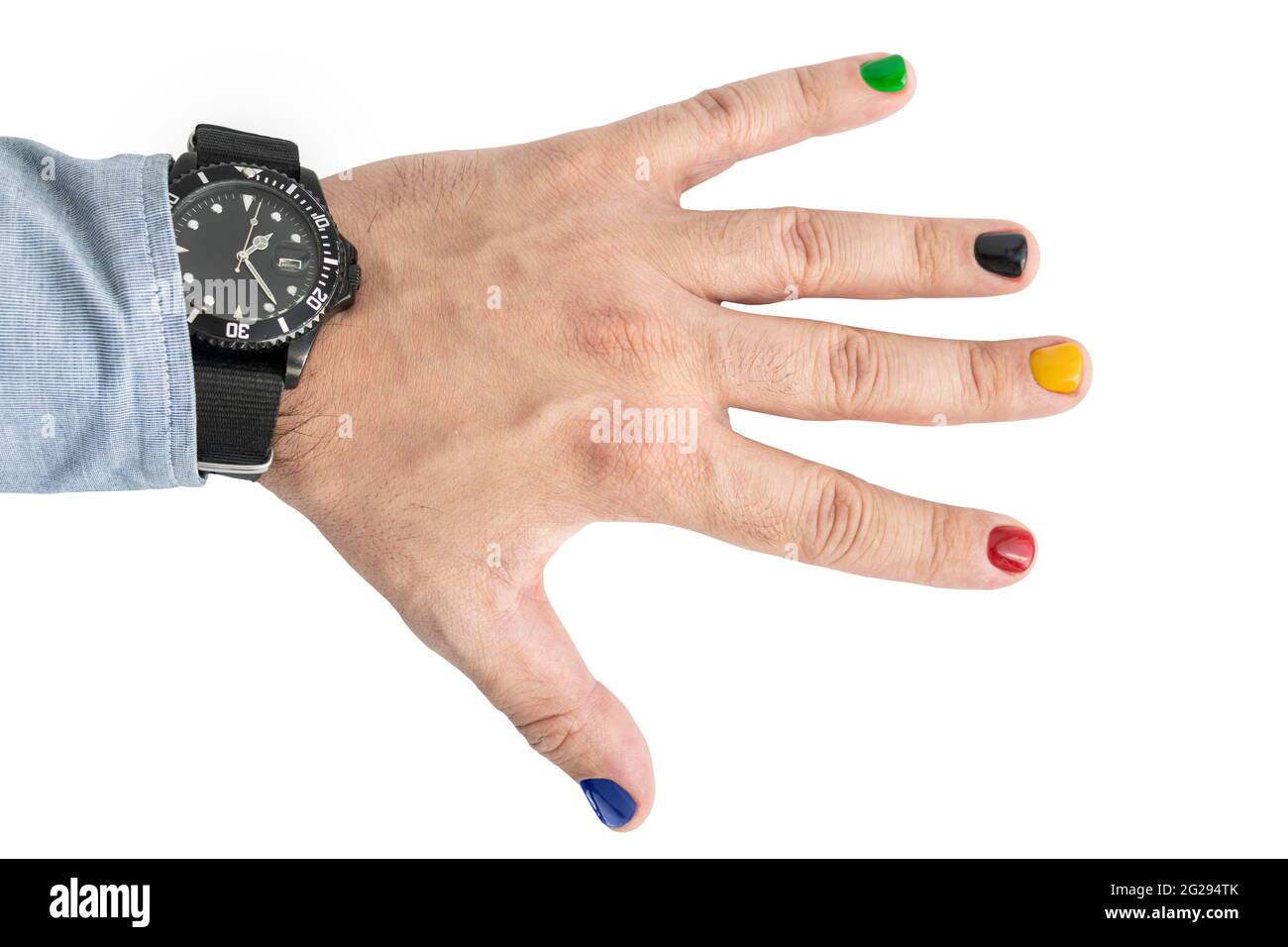 A man with painted nails. Design of male nails. men manicure isolated ...