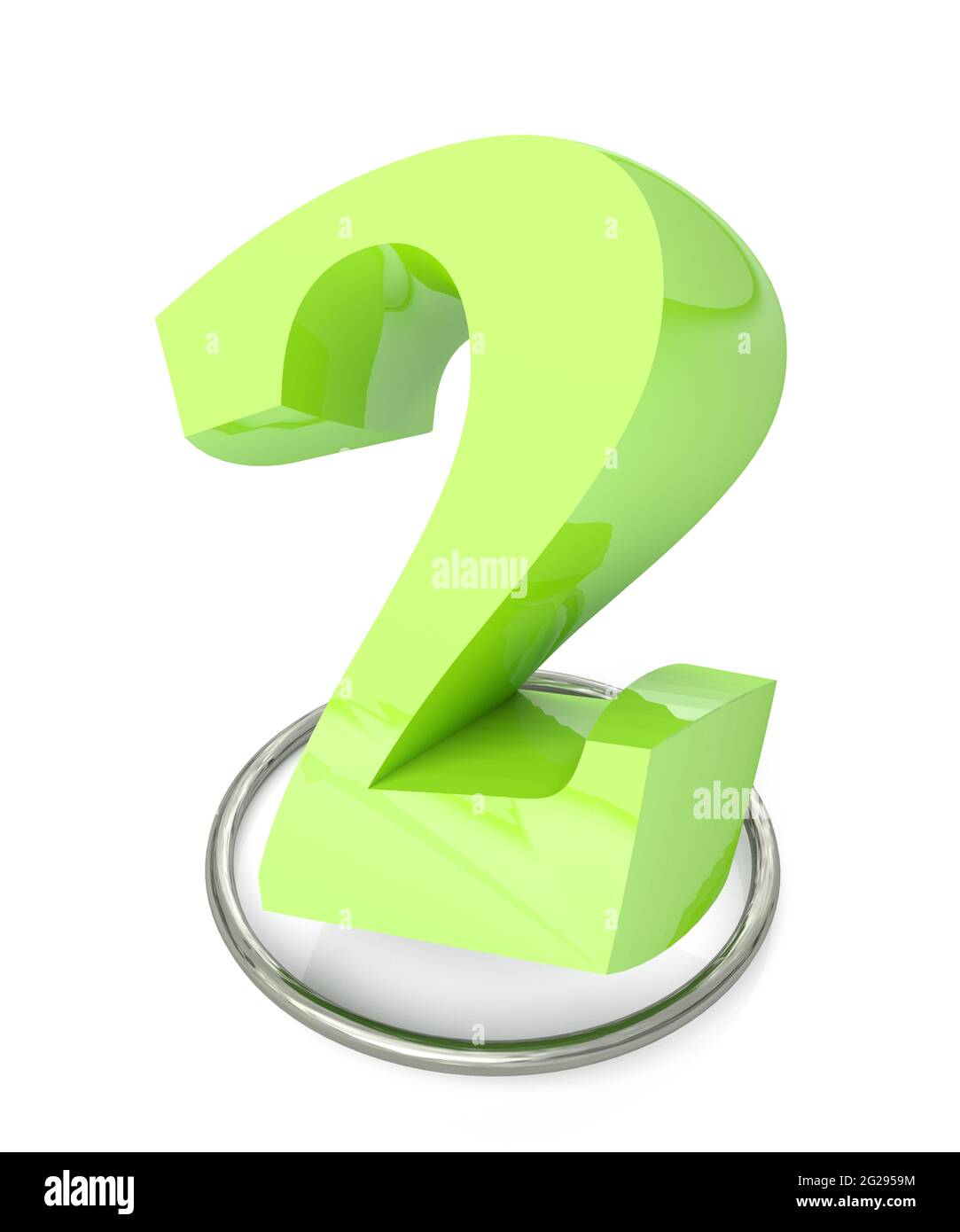 Number 2 green over metallic circle on white background - 3D rendering ...