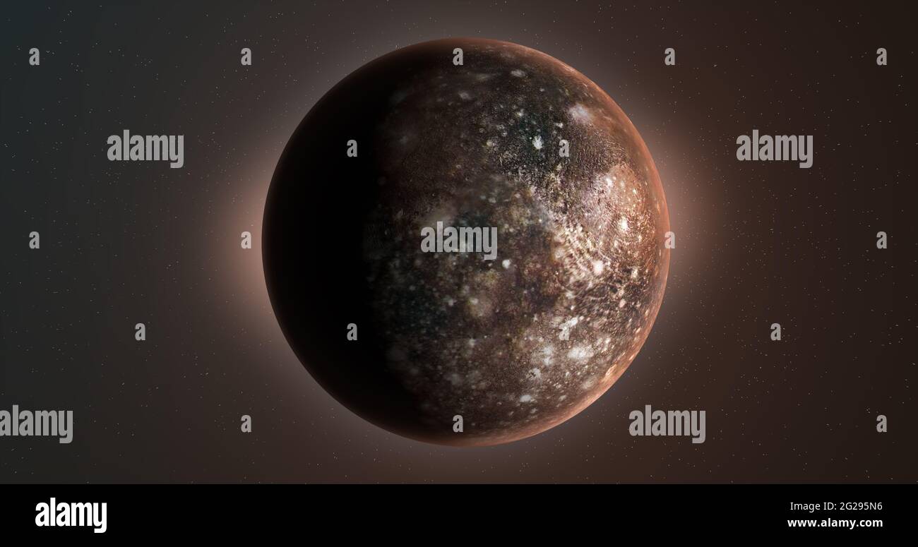 Callisto, Jupiter's moon, rotating in its own orbit in the outer space ...