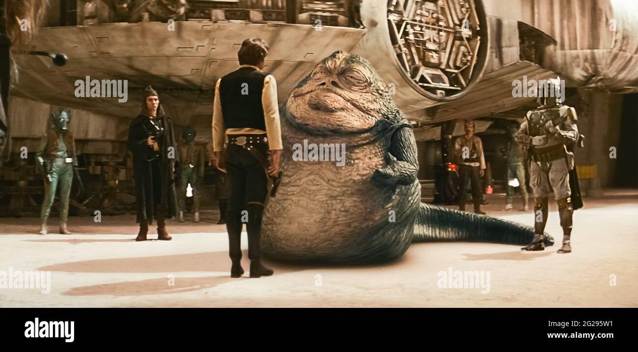 USA. Harrison Ford and Jabba Desilijic Tiure in a scene from the (C ...