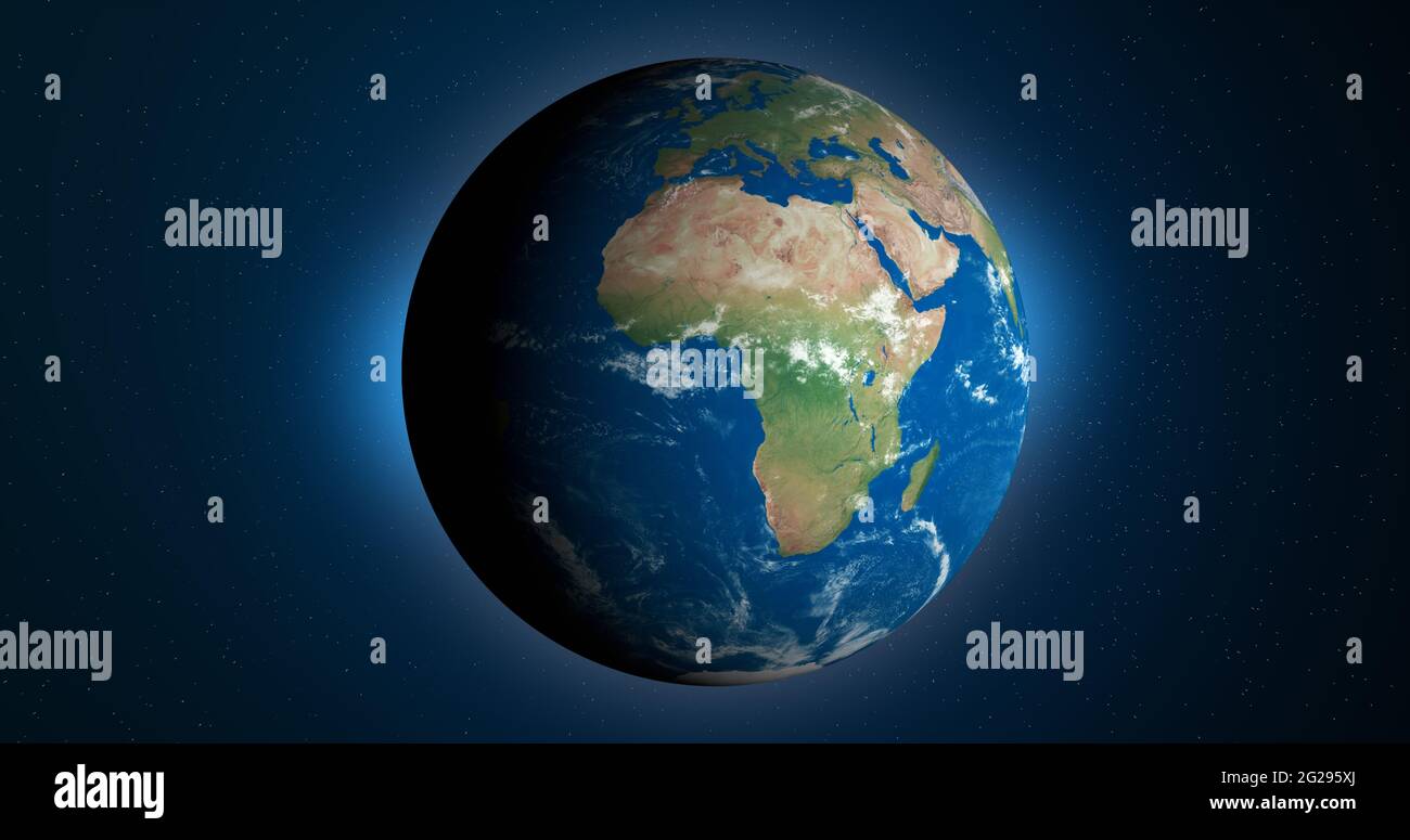 Earth planet rotating in its own orbit in the outer space Stock Photo ...