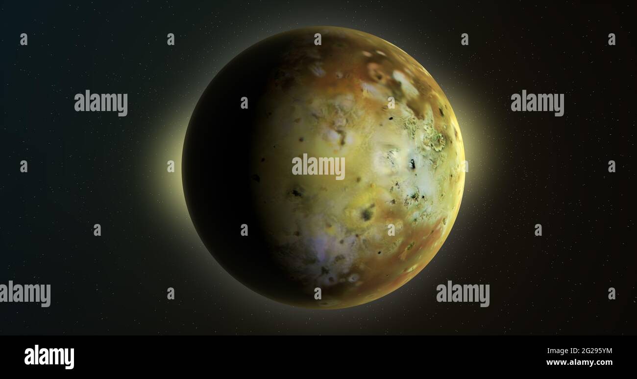 Io, Jupiter's moon, rotating in its own orbit in the outer space Stock ...