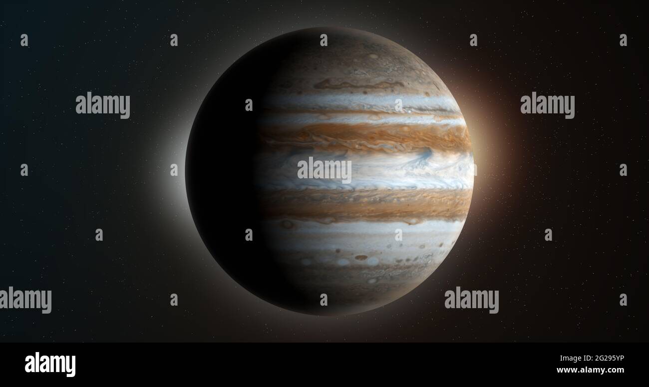 Jupiter planet rotating in its own orbit in the outer space Stock Photo ...