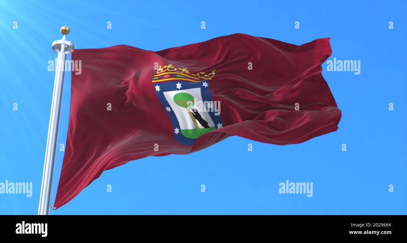 Flag of the spanish city of Madrid in Madrid, Spain - 3d rendering ...