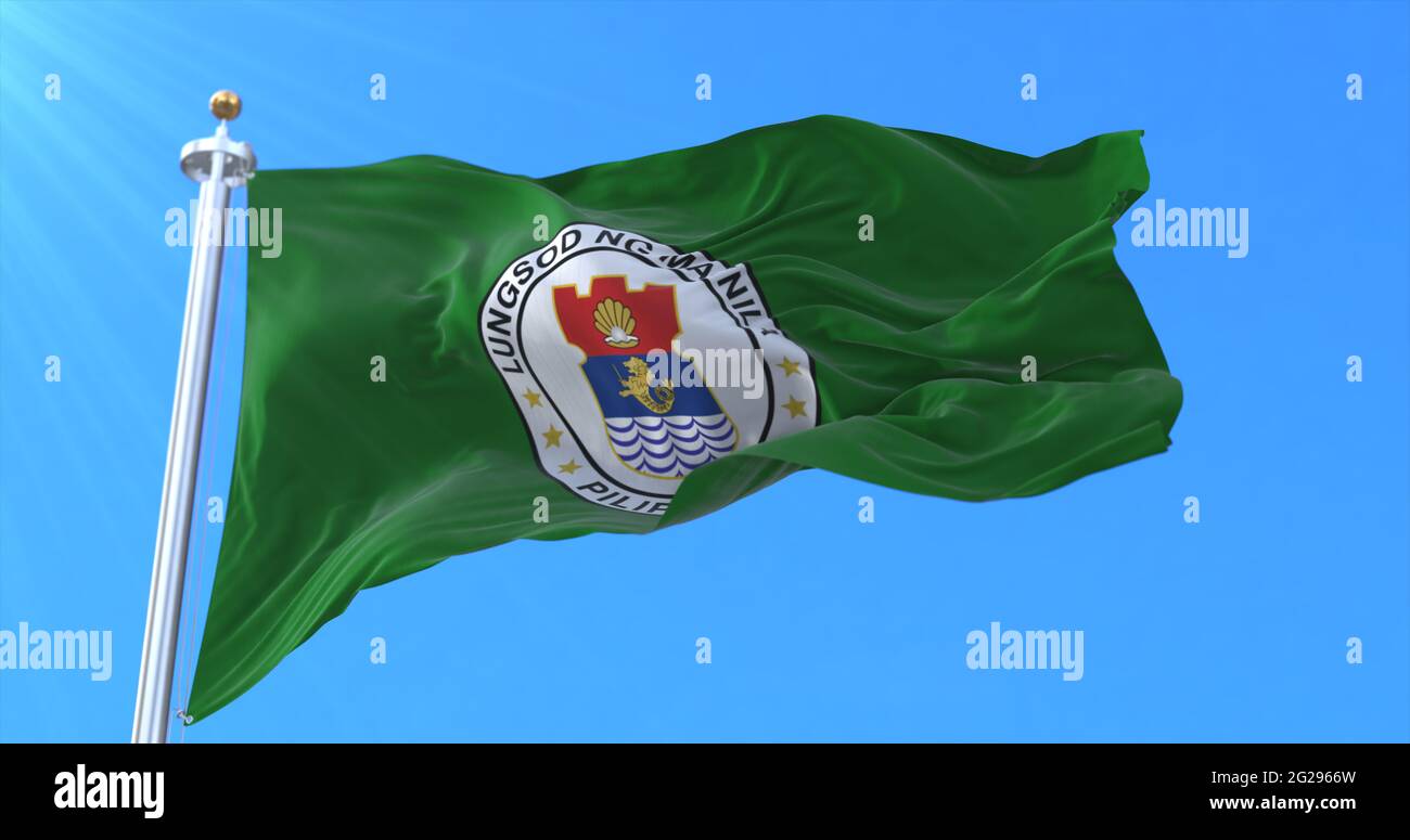 Flag of Manila, capital city of Philippines. 3d rendering Stock Photo ...