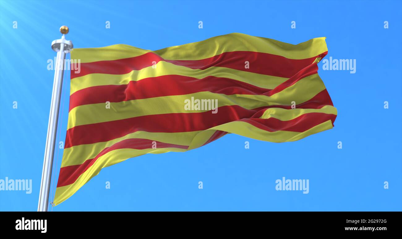 Flag of department of Pyrenees-Orientales in Occitanie, France. 3d ...