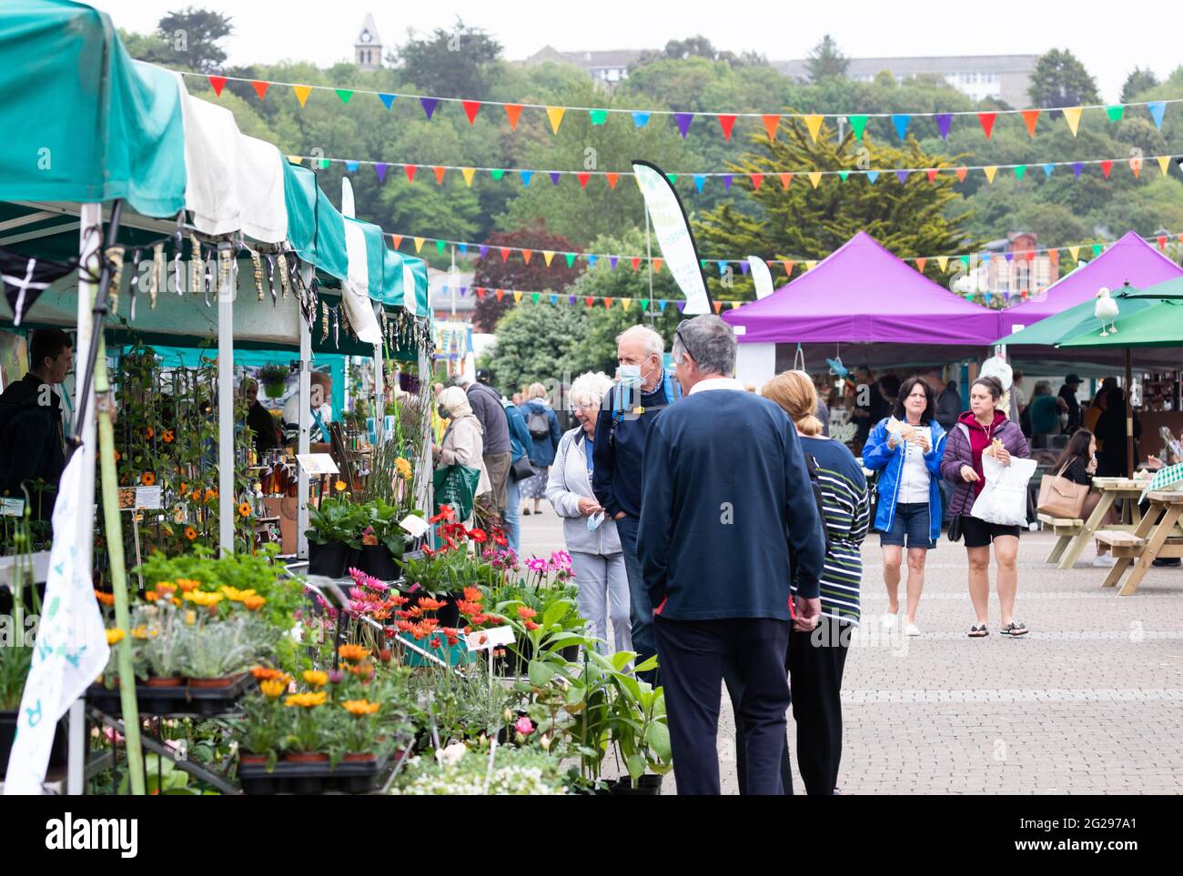 Truro, UK,9th June 2021,Overcast Market Day in Truro, Cornwall, despite ...