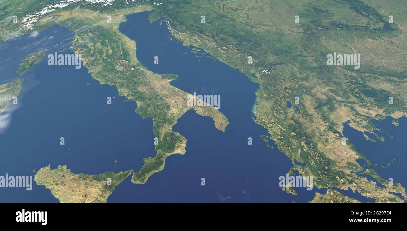 Adriatic sea in planet earth, aerial view from outer space Stock Photo ...