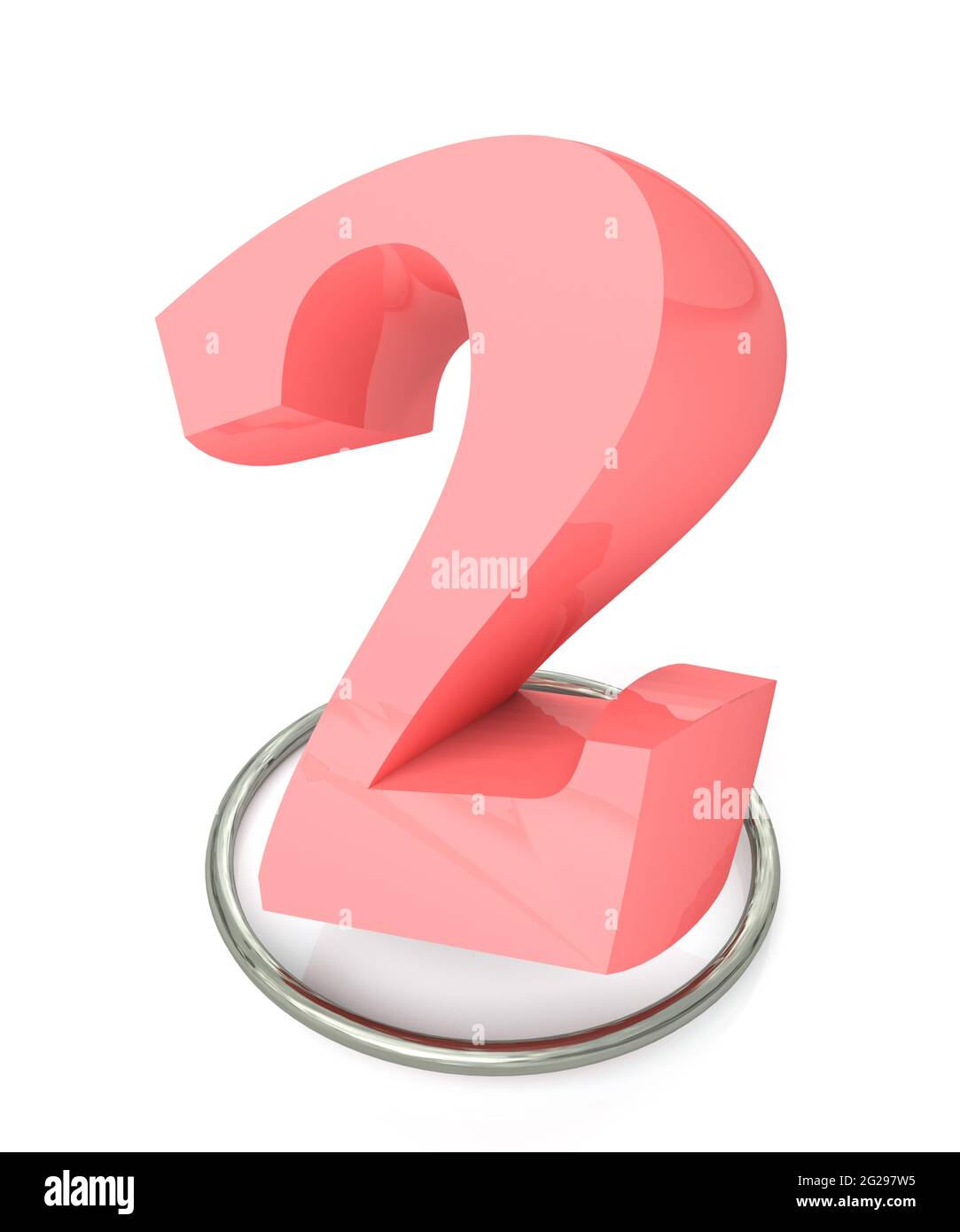 Number 2 pink over metallic circle on white background - 3D rendering ...