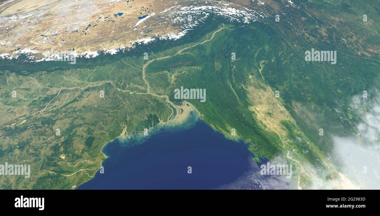 Delta of ganges river in planet earth, aerial view from outer space ...