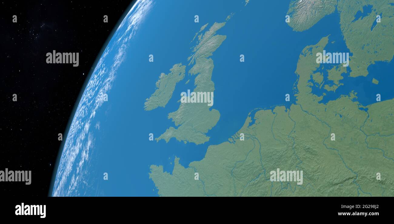 British Islands in planet earth, aerial view from outer space Stock ...