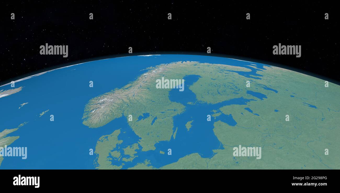 Scandinavian Peninsula in planet earth, aerial view from outer space ...
