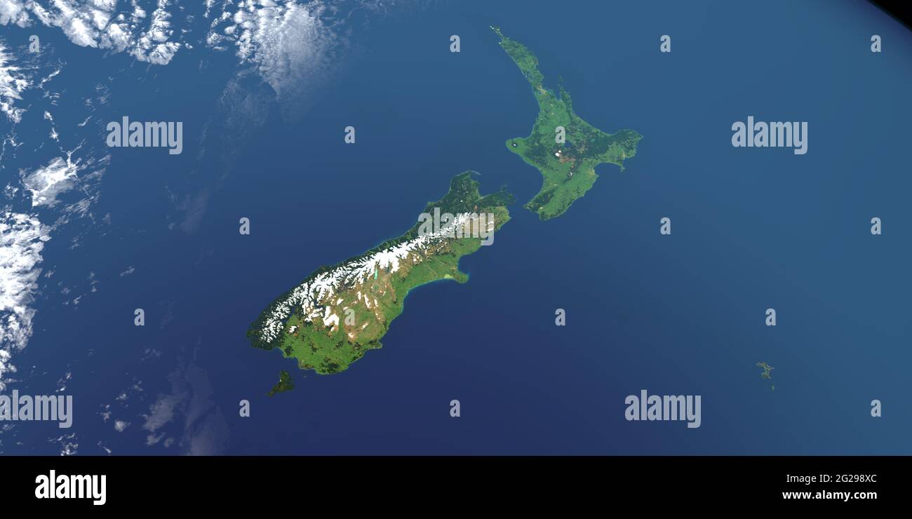New Zealand Island in planet earth, aerial view from outer space Stock ...