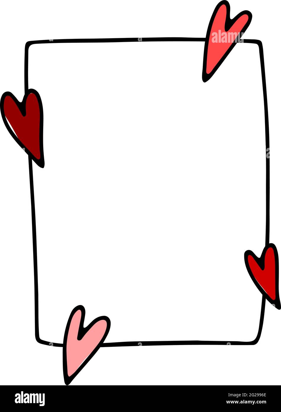 Doodle Valentines Day frame. Hand-drawn outline hearts red template ...