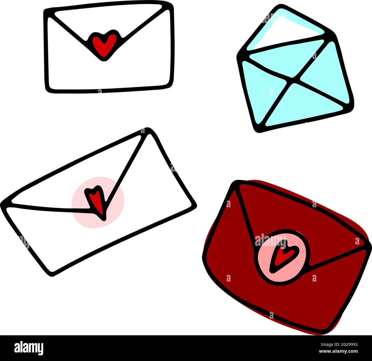 Blue line envelope valentine heart Cut Out Stock Images & Pictures - Alamy