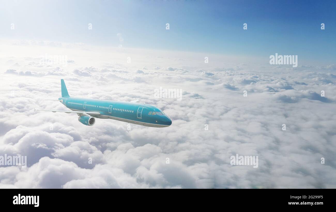 Commercial airplane flying above clouds Stock Photo - Alamy