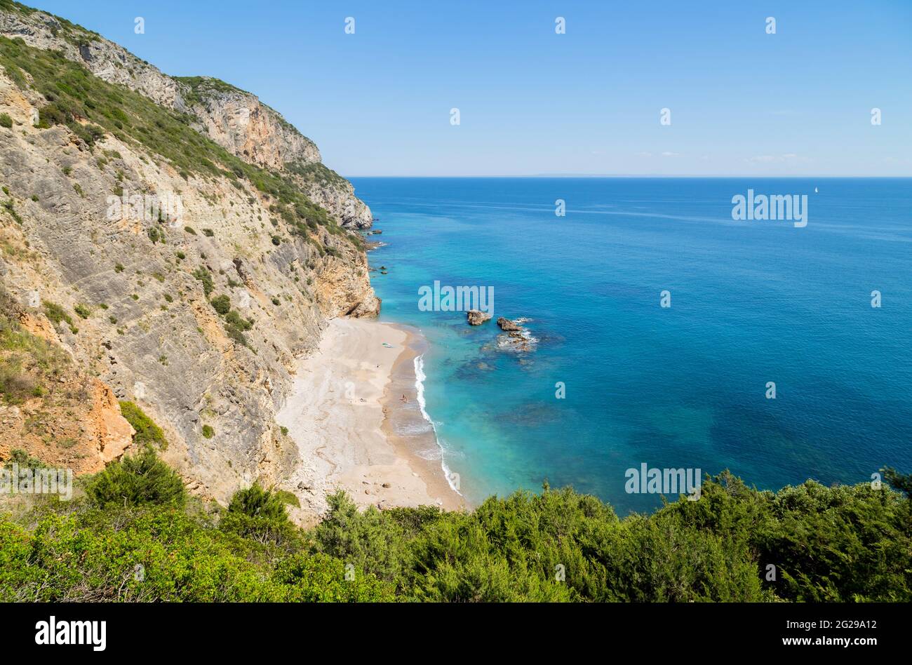 Paradise beach in Arrabida Natural Park in Sesimbra, Portugal Stock ...