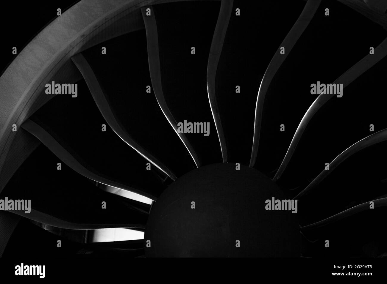 Plane background. Airplane turbine blades close-up. Airplane engine ...