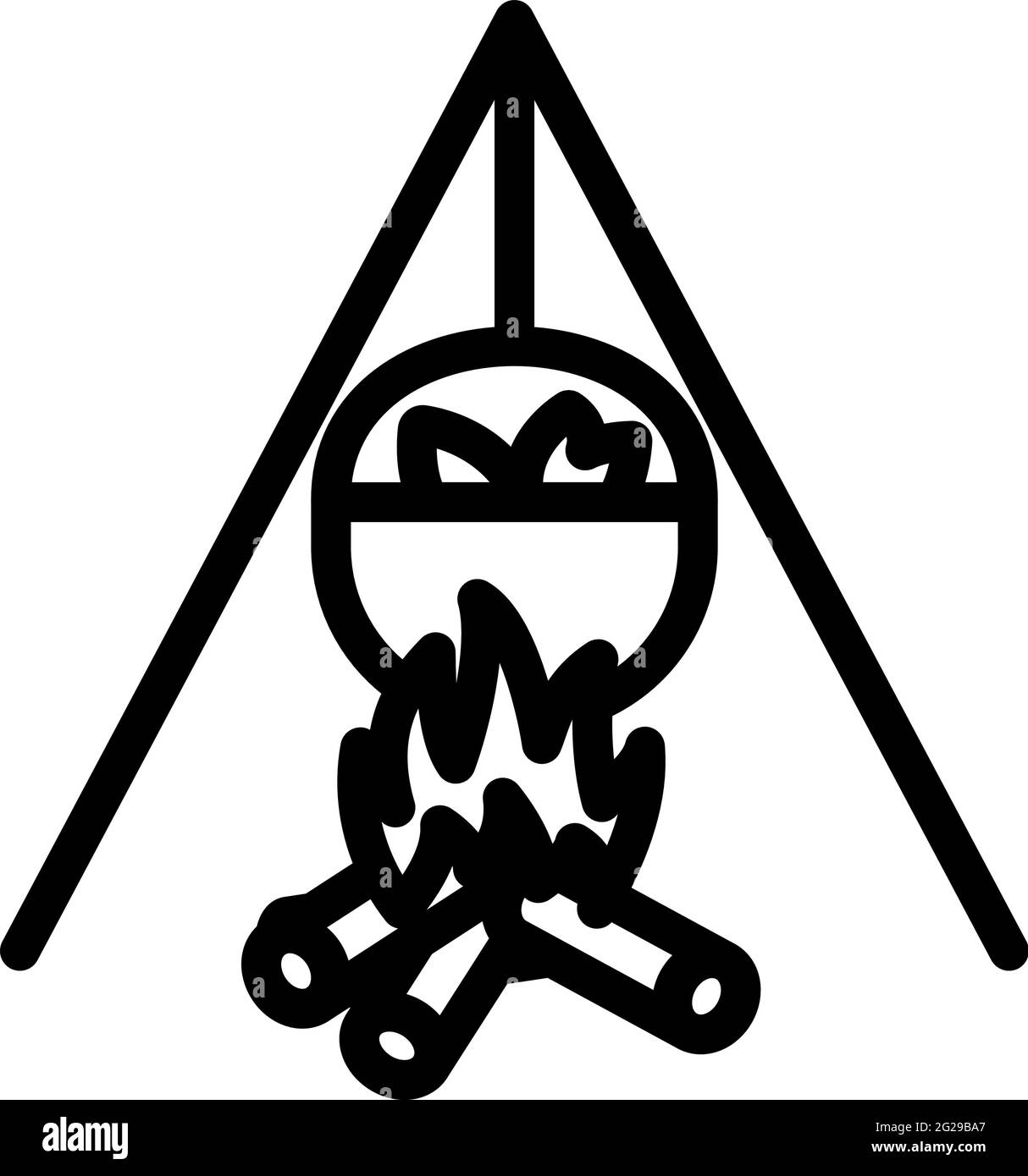 Icon Of Fire And Fishing Pot. Bold outline design with editable stroke ...