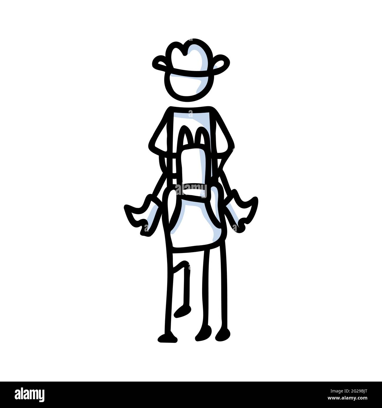 Black and white drawn stick figure of cowboy horseback rider clip art ...