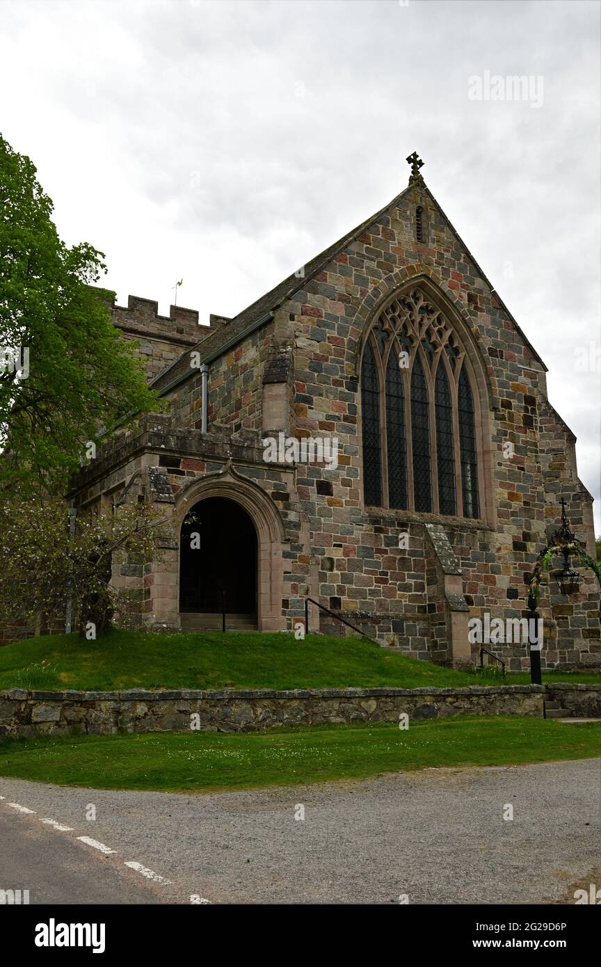 An exterior view of the architecture of a church building in the ...