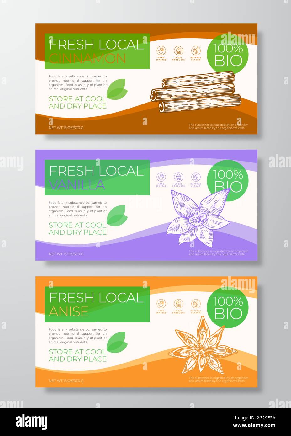 Fresh Local Spices Label Templates Set. Abstract Vector Packaging ...