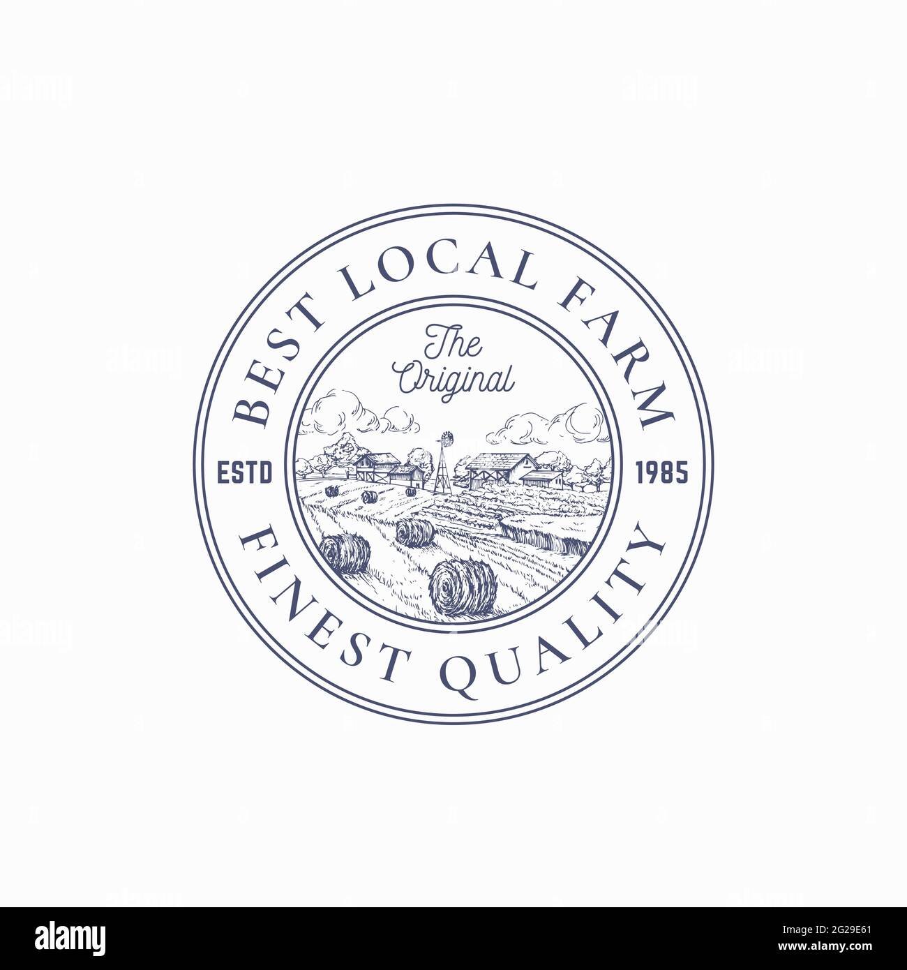 Local Farm Products Retro Frame Badge or Logo Template. Hand Drawn ...