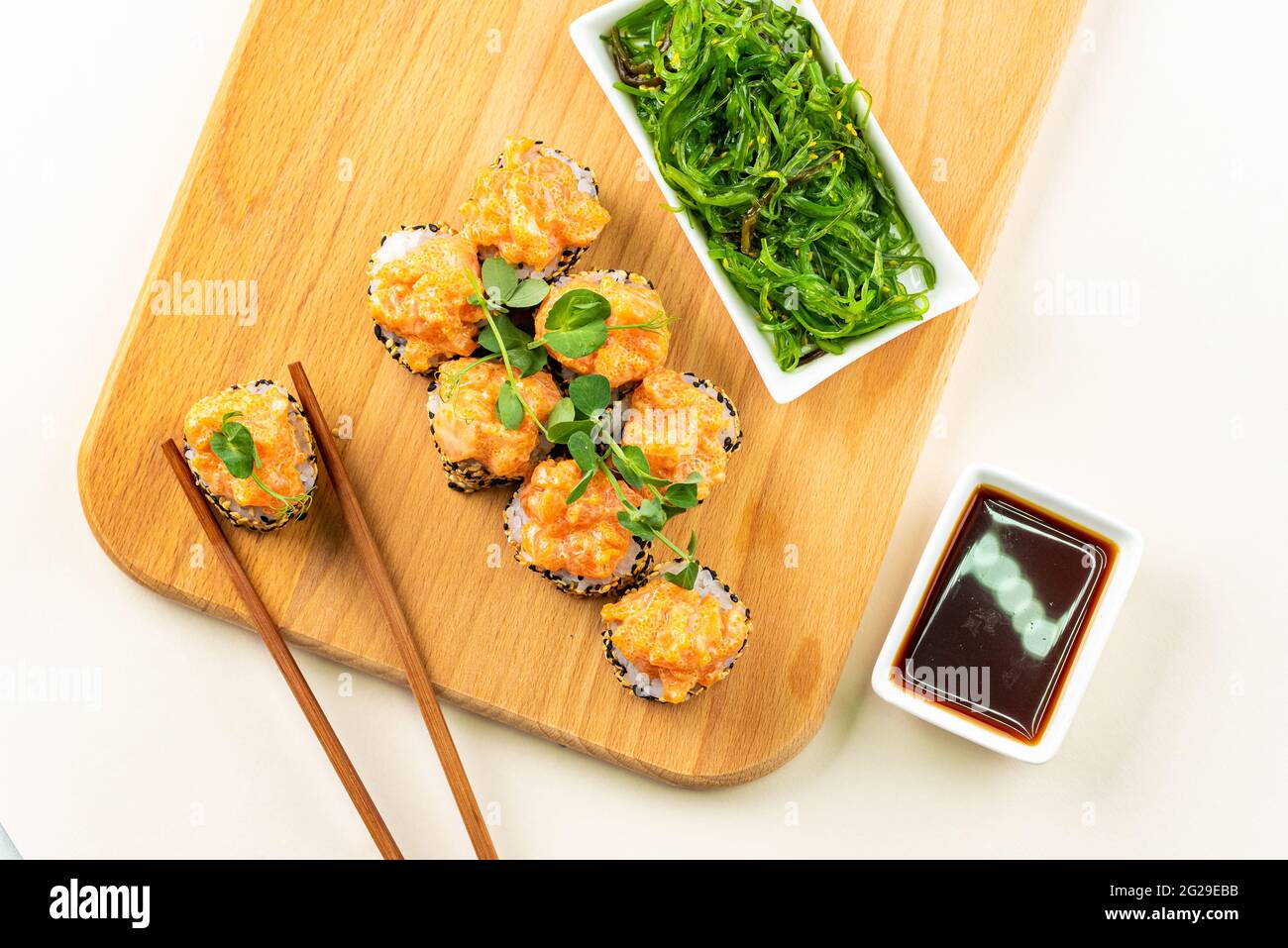 top view on classic Japanese food sushi Stock Photo - Alamy