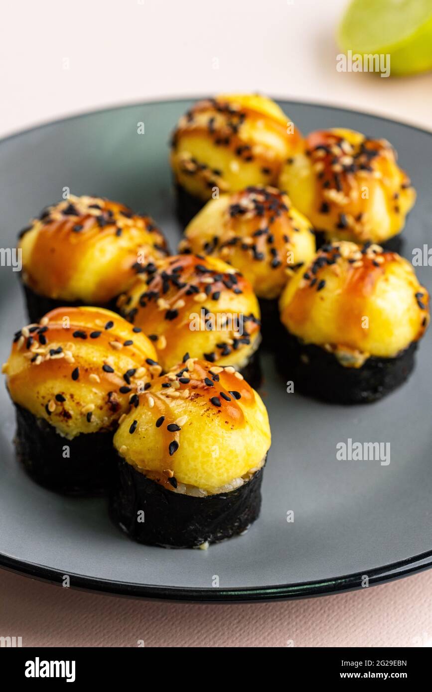 top view on classic Japanese food sushi Stock Photo - Alamy