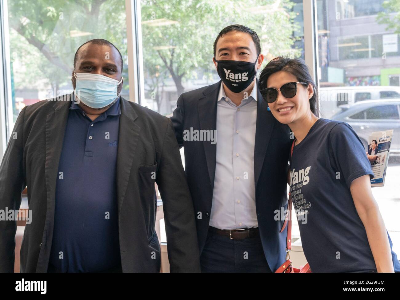 New York, NY - June 9, 2021: Mayoral candidate Andrew Yang with his ...