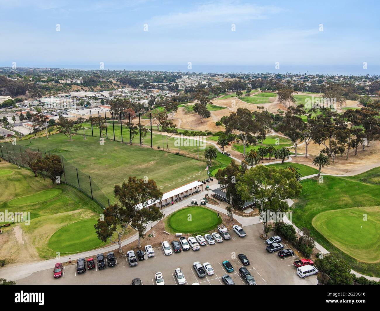 Aerial view of golf course surrounded by houses. Oceanside, California ...