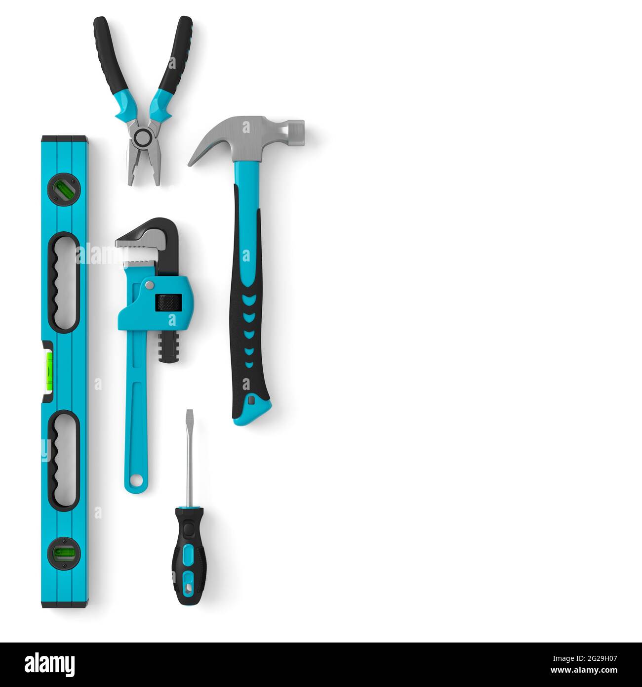 Top view of green construction tools for repair and installation on ...