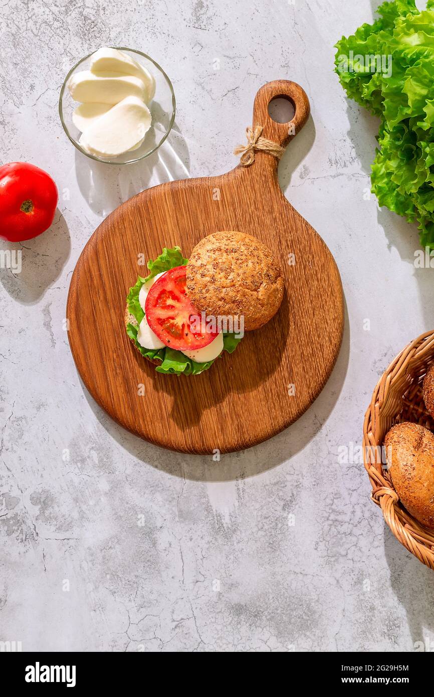 Vegetarian sandwich with cheese and tomato. Healthy vegetarian food ...