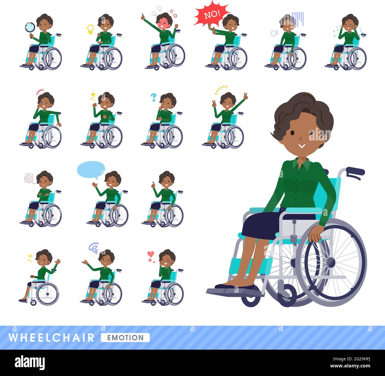 A set of Black business women in a wheelchair.It depicts emotions such ...