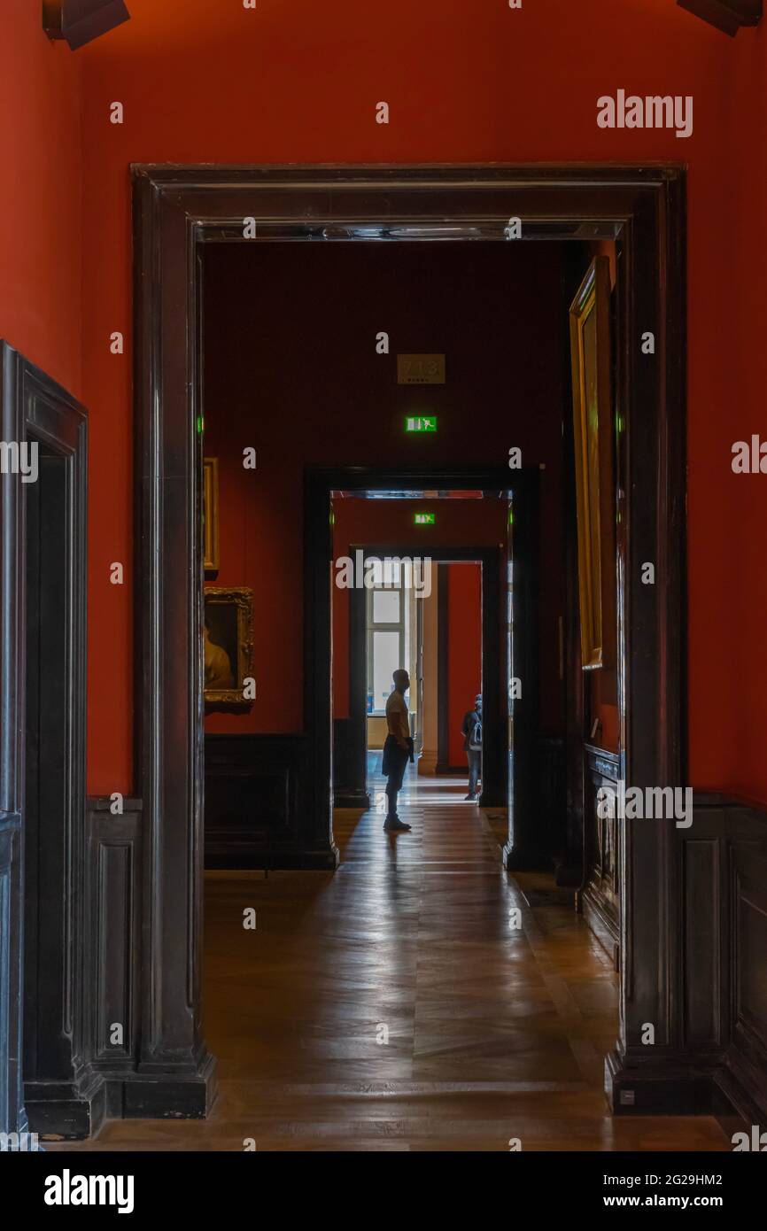 Paris, France - 21 05 2021: Louvre Museum. Denon wing. The alleys with ...