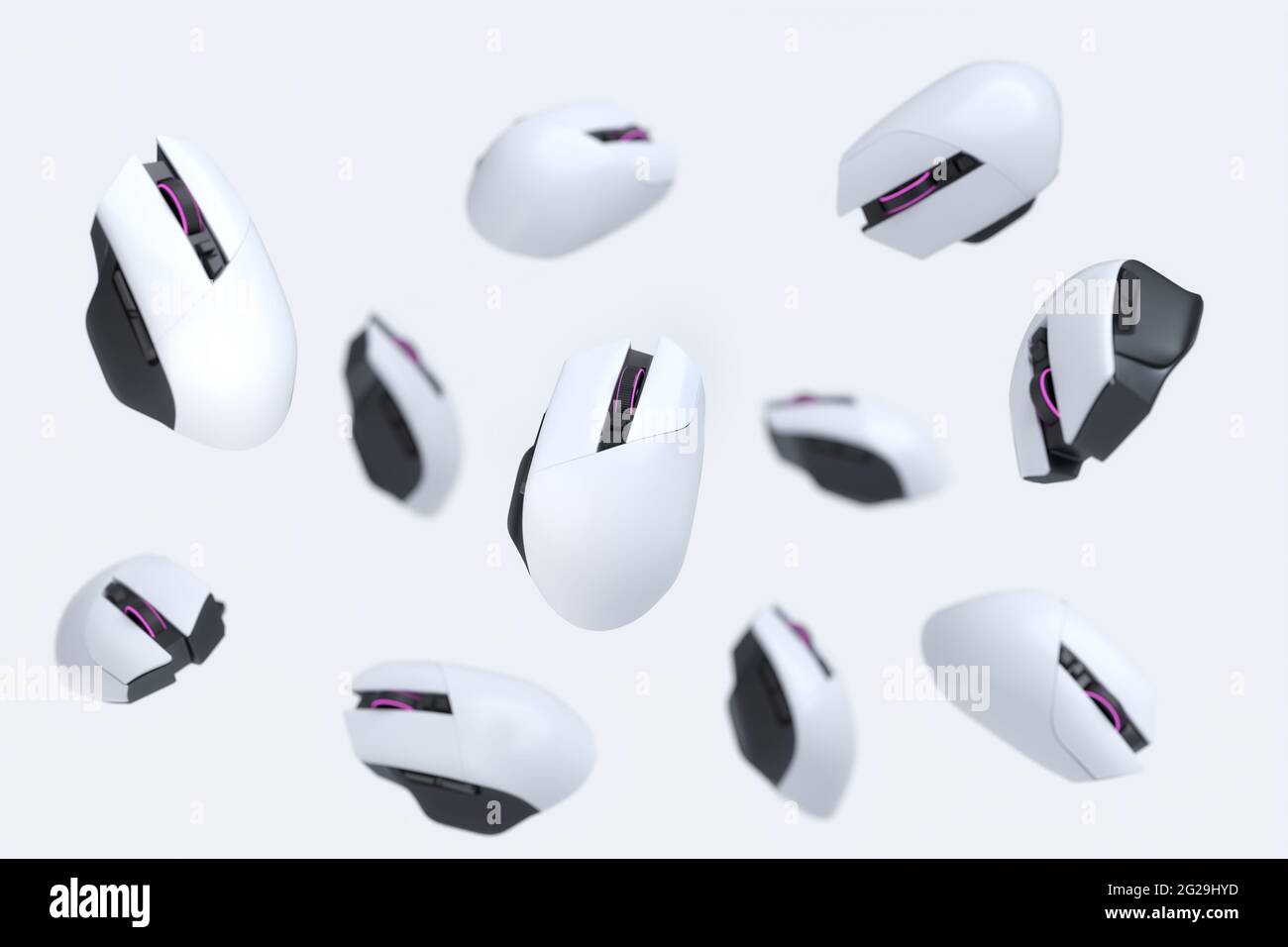 Flying gamer mouse on white background with blur. 3d rendering of ...