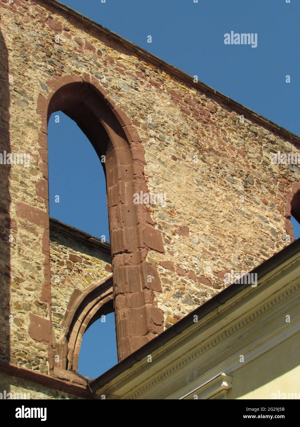 Detail of the ruins of a Gothic monastery, stone masonry with a typical ...