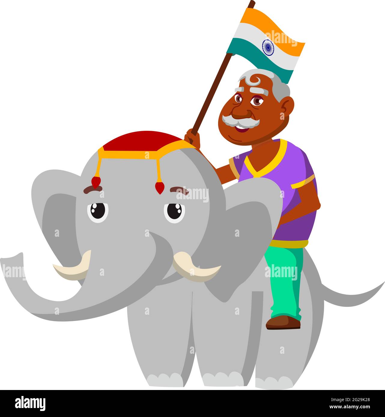 old man holding india flag riding on elephant animal cartoon vector ...