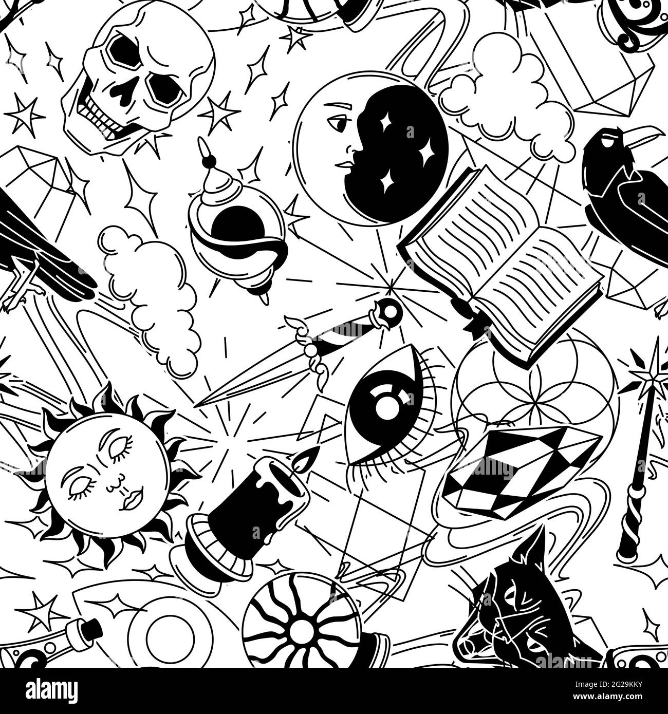 Magic seamless pattern with mystery items. Mystic, alchemy ...