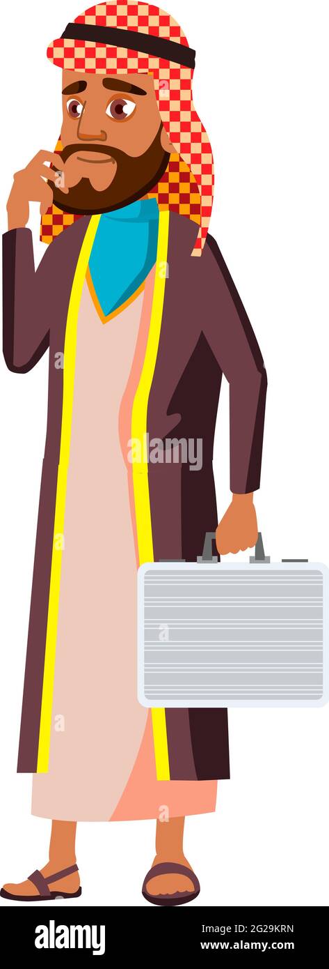 muslim businessman with case in company office cartoon vector Stock ...