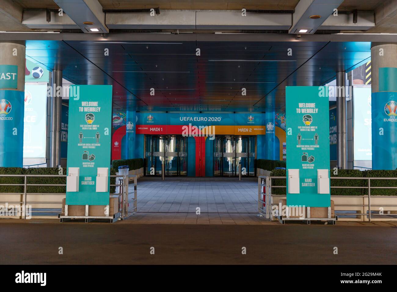 Wembley Stadium, Wembley Park, UK. 9th June 2021. Hand sanitising ...