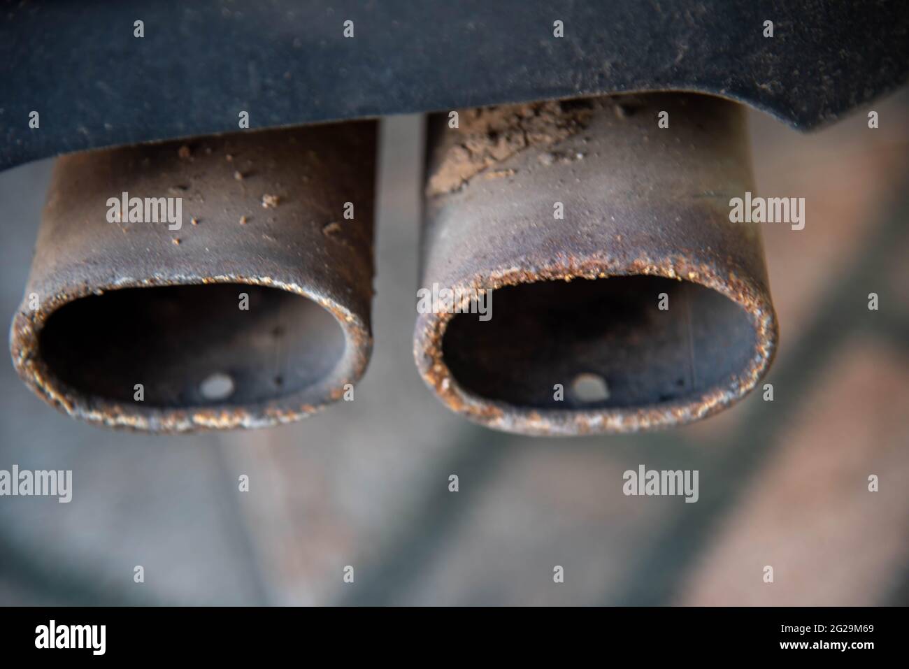 Motor vehicle gas leakage with corrosion marks. Escape pipe. Vehicle ...