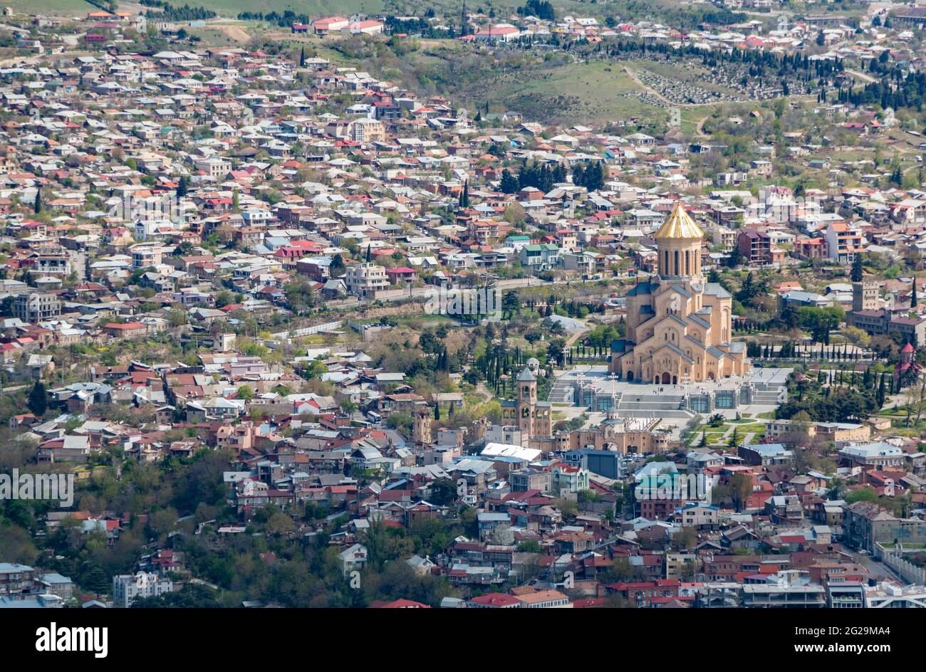 A picture of the Sameba Cathedral as seen from a vantage point Stock ...
